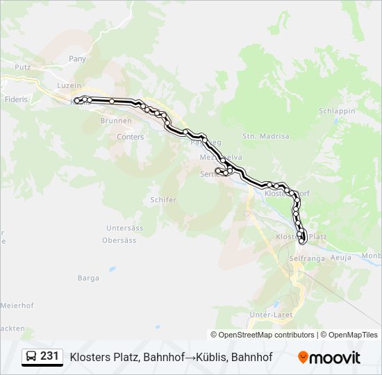 231 Route: Schedules, Stops & Maps - Klosters Platz, Bahnhof‎→Küblis ...
