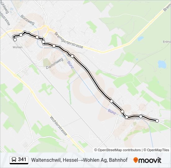 341 Itinéraire: Horaires, Arrêts & Plan - Waltenschwil, Hessel‎→Wohlen ...