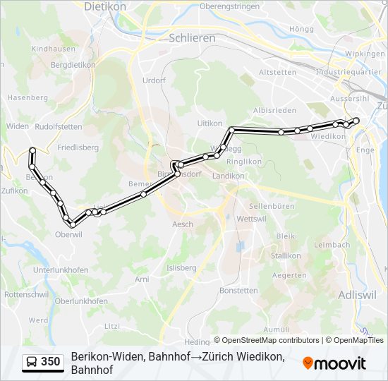 350 Itinéraire: Horaires, Arrêts & Plan - Berikon-Widen, Bahnhof‎→ ...
