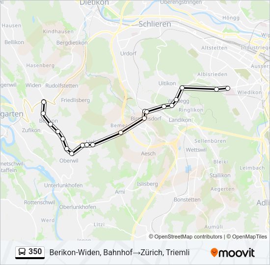 350 Route: Schedules, Stops & Maps - Berikon-Widen, Bahnhof‎→Zürich ...