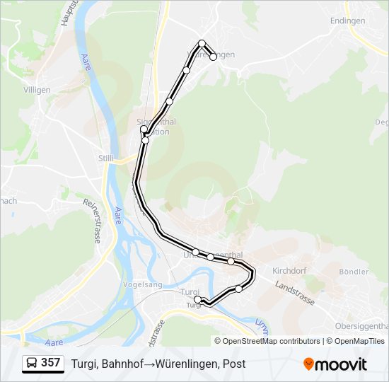 357 Route: Schedules, Stops & Maps - Turgi, Bahnhof‎→Würenlingen, Post ...