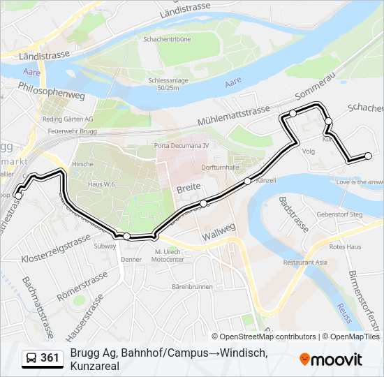 361 Route: Schedules, Stops & Maps - Brugg Ag, Bahnhof/Campus‎→Windisch ...