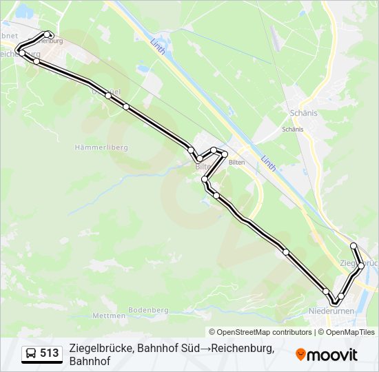 513 Route: Schedules, Stops & Maps - Ziegelbrücke, Bahnhof Süd‎→ ...