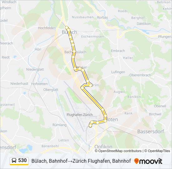 530 Route: Schedules, Stops & Maps - Bülach, Bahnhof‎→Zürich Flughafen ...