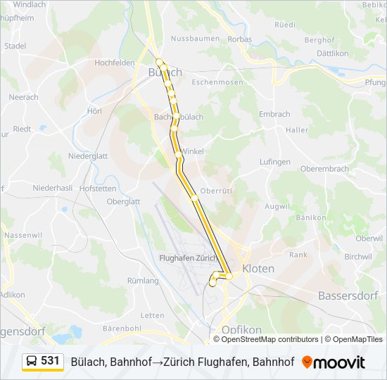 531 Route: Schedules, Stops & Maps - Bülach, Bahnhof‎→Zürich Flughafen ...