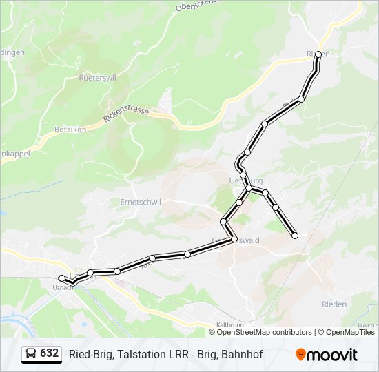 632 Route: Fahrpläne, Haltestellen & Karten - Uznach, Bahnhof‎→Ricken ...