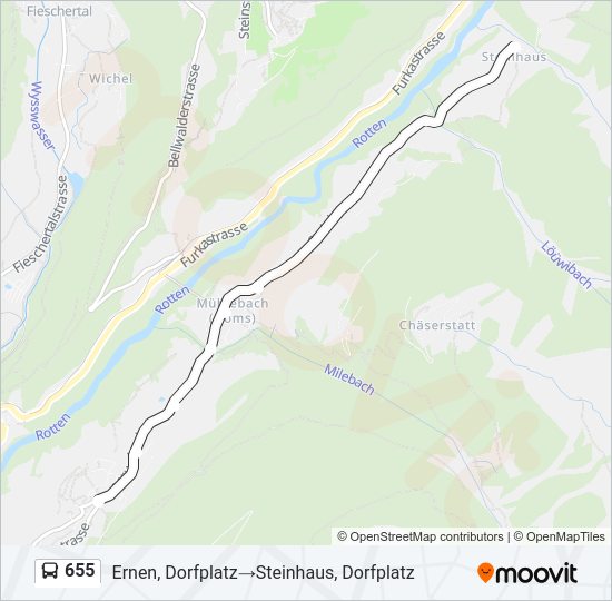 655 Itinéraire: Horaires, Arrêts & Plan - Ernen, Dorfplatz‎→Steinhaus ...