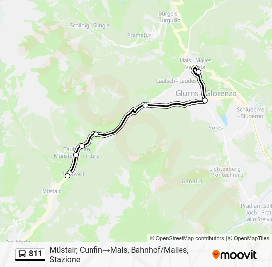 811 Route: Schedules, Stops & Maps - Müstair, Cunfin‎→Mals, Bahnhof ...