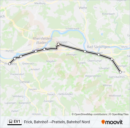 ev1 Route: Schedules, Stops & Maps - Frick, Bahnhof‎→Pratteln, Bahnhof ...