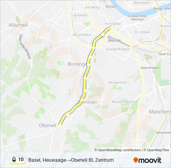 10 Route: Schedules, Stops & Maps - Basel, Heuwaage‎→Oberwil Bl ...