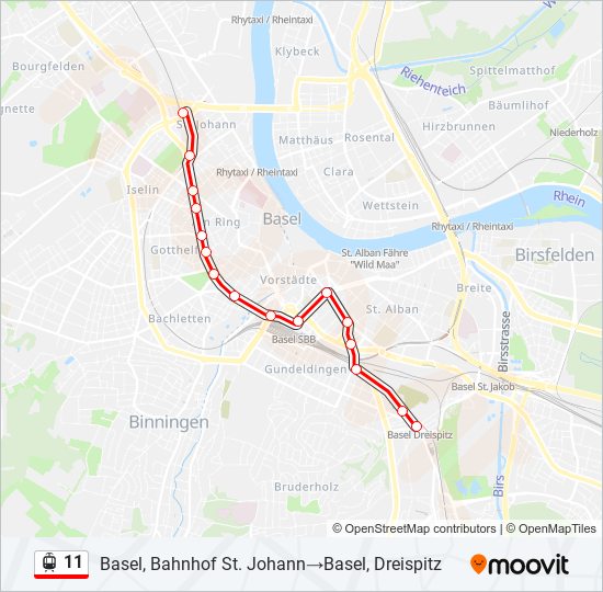 11 Route: Schedules, Stops & Maps - Basel, Bahnhof St. Johann‎→Basel ...