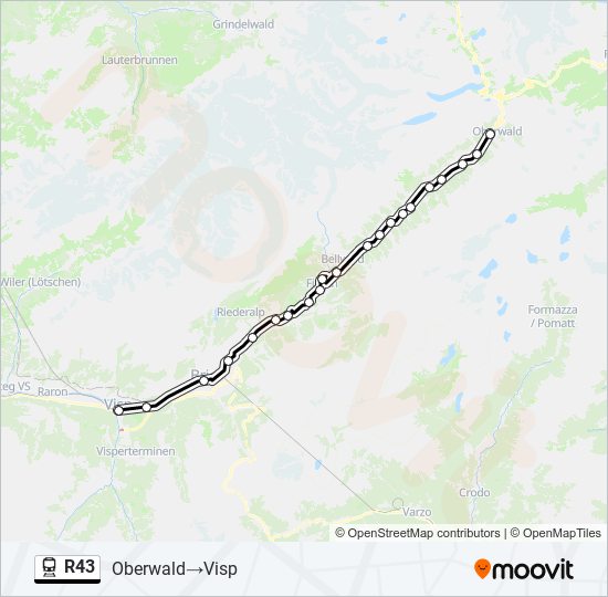r43 Route: Fahrpläne, Haltestellen & Karten - Oberwald‎→Visp (Aktualisiert)