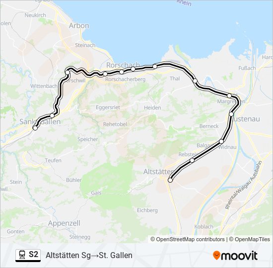 s2 Route: Schedules, Stops & Maps - Altstätten Sg‎→St. Gallen (Updated)