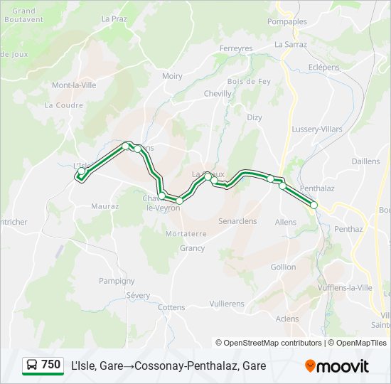 750 Route: Schedules, Stops & Maps - L'Isle, Gare‎→Cossonay-Penthalaz ...