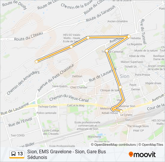 13 Route: Schedules, Stops & Maps - Sion, Ems Gravelone‎→Sion, Gare Bus ...