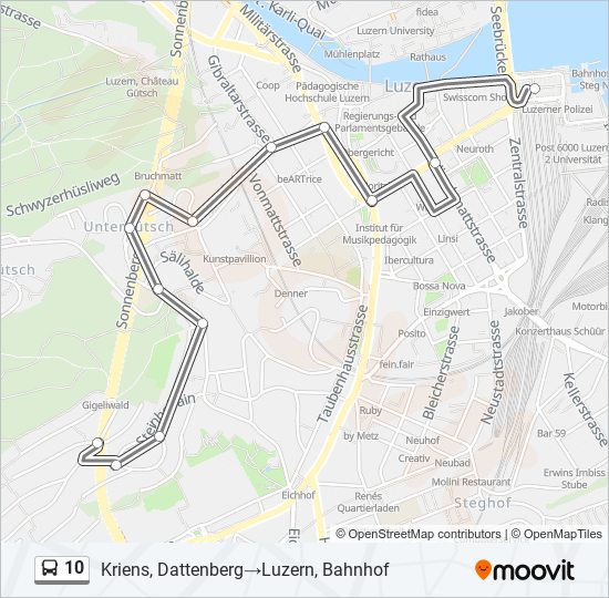 10 Route: Schedules, Stops & Maps - Kriens, Dattenberg‎→Luzern, Bahnhof ...