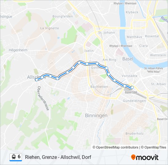 6 Route: Fahrpläne, Haltestellen & Karten - Allschwil, Dorf‎→Basel ...