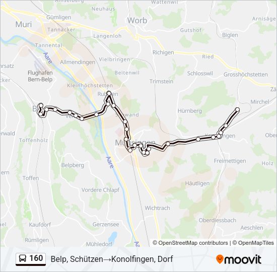 160 Route: Schedules, Stops & Maps - Belp, Schützen‎→Konolfingen, Dorf ...