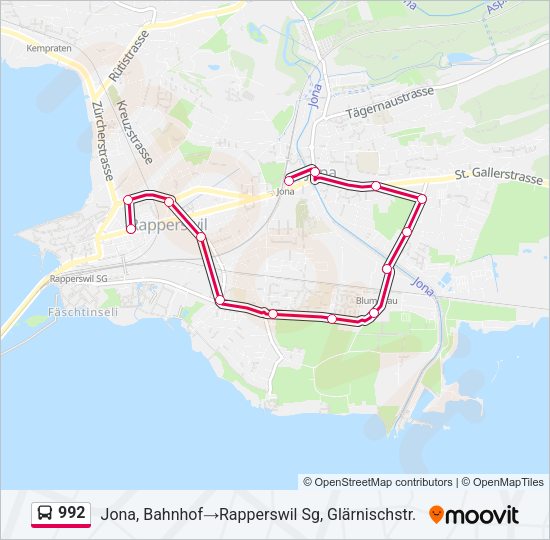992 Route: Schedules, Stops & Maps - Jona, Bahnhof‎→Rapperswil Sg ...