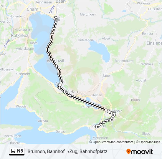 n5 Itinéraire: Horaires, Arrêts & Plan - Brunnen, Bahnhof‎→Zug ...