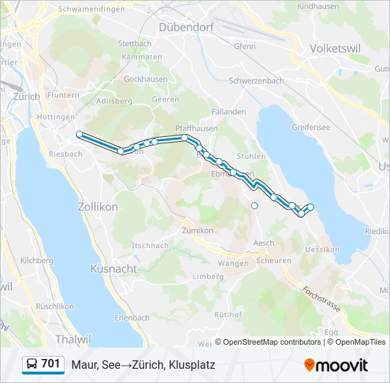 701 Route: Fahrpläne, Haltestellen & Karten - Maur, See‎→Zürich ...