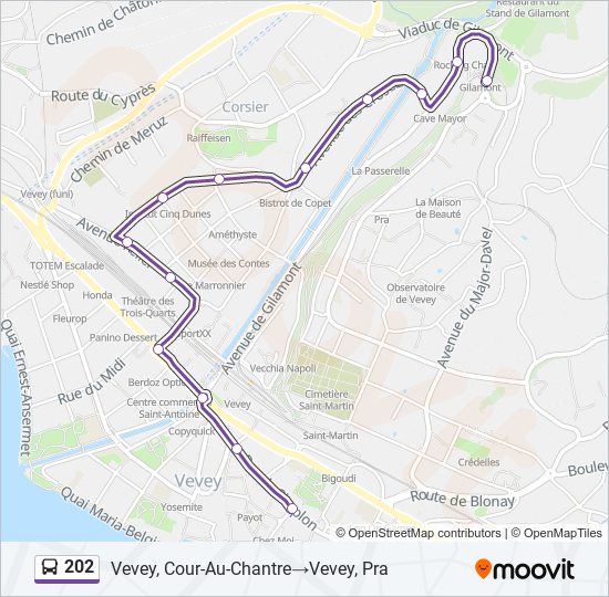 202 Route: Schedules, Stops & Maps - Vevey, Cour-Au-Chantre‎→Vevey, Pra ...
