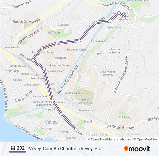 202 Route: Schedules, Stops & Maps - Vevey, Cour-Au-Chantre‎→Vevey, Pra ...