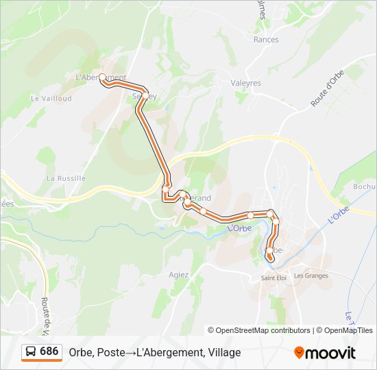 686 Route: Fahrpläne, Haltestellen & Karten - Orbe, Poste‎→L'Abergement ...