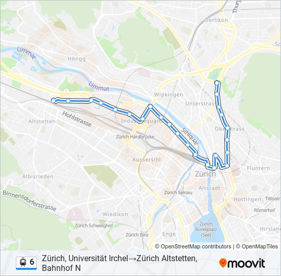 6 Route: Fahrpläne, Haltestellen & Karten - Zürich, Universität Irchel ...