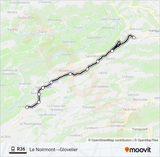 r36 Route: Schedules, Stops & Maps - Le Noirmont‎→Glovelier (Updated)