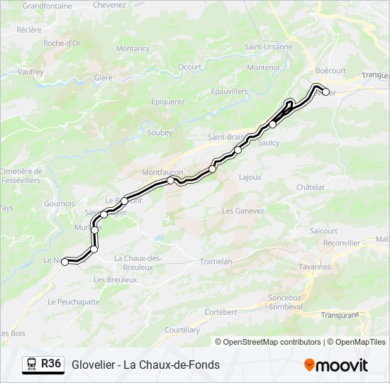 r36 Route: Schedules, Stops & Maps - Glovelier‎→Le Noirmont (Updated)