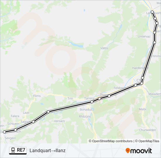 re7 Route: Schedules, Stops & Maps - Landquart‎→Ilanz (Updated)