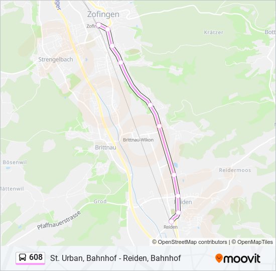 608 Route: Schedules, Stops & Maps - Reiden, Bahnhof‎→Zofingen, Bahnhof ...
