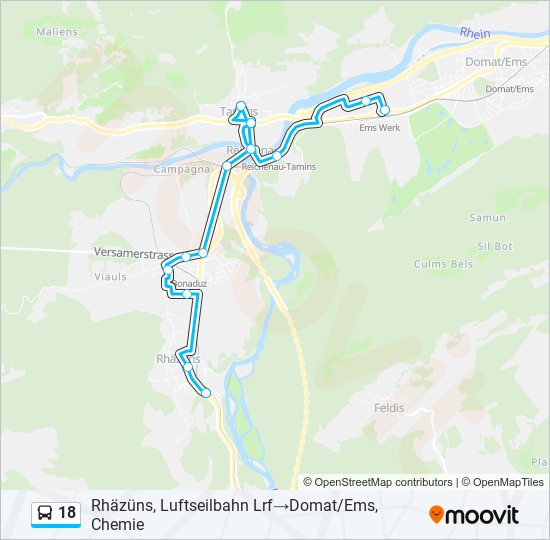 18 Route: Schedules, Stops & Maps - Rhäzüns, Luftseilbahn Lrf‎→Domat ...