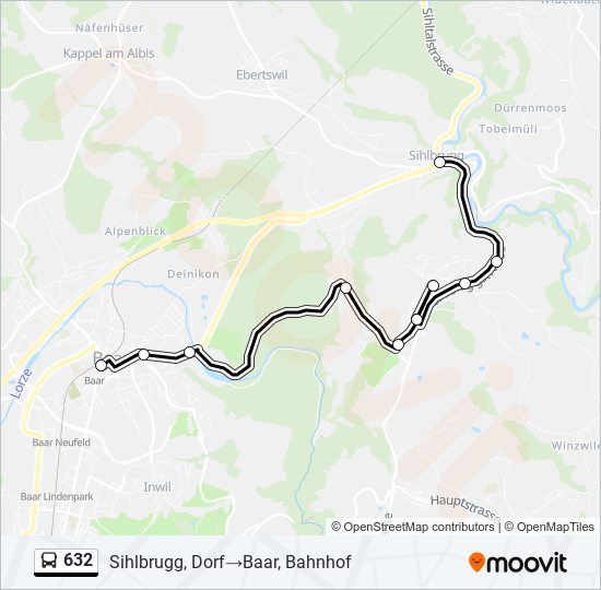 632 Route: Schedules, Stops & Maps - Sihlbrugg, Dorf‎→Baar, Bahnhof ...