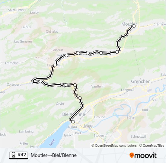 r42 Route: Fahrpläne, Haltestellen & Karten - Moutier‎→Biel/Bienne ...
