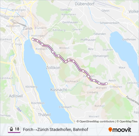 18 Route: Schedules, Stops & Maps - Forch‎→Zürich Stadelhofen, Bahnhof (Updated)