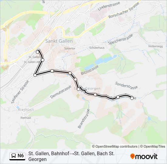 n6 Route: Fahrpläne, Haltestellen & Karten - St. Gallen, Bahnhof‎→St ...