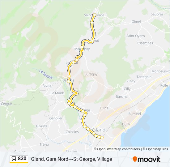 830 Route: Fahrpläne, Haltestellen & Karten - Gland, Gare Nord‎→St ...