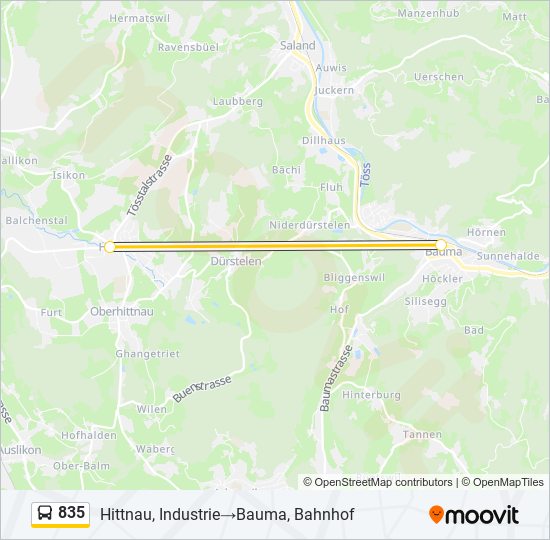835 Route: Schedules, Stops & Maps - Hittnau, Industrie‎→Bauma, Bahnhof ...