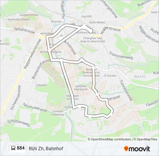 884 Route: Fahrpläne, Haltestellen & Karten - Rüti Zh, Bahnhof ...
