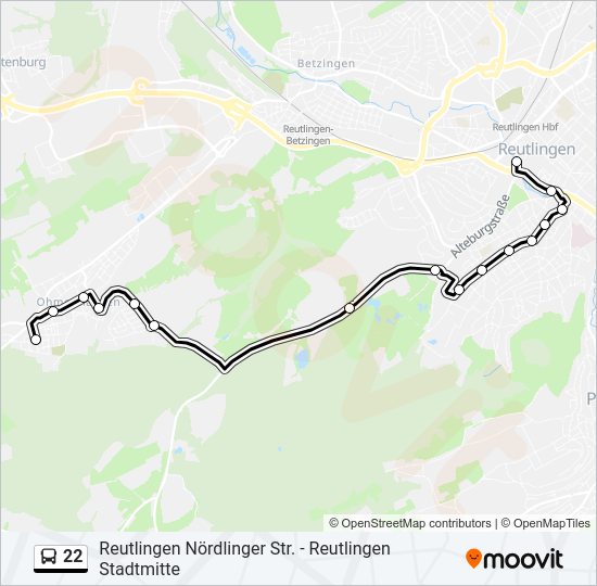 22 Route: Fahrpläne, Haltestellen & Karten - Reutlingen Stadthalle ...
