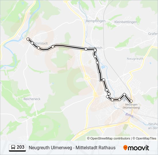 203 Route: Fahrpläne, Haltestellen & Karten - Metzingen Bahnhof ...