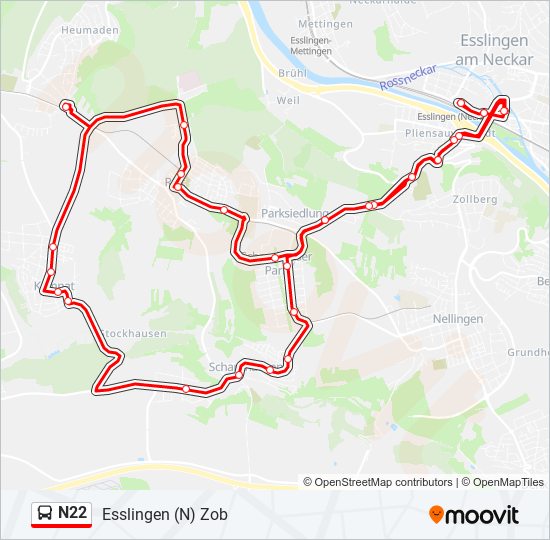 n22 Route: Fahrpläne, Haltestellen & Karten - Esslingen (N) Zob ...