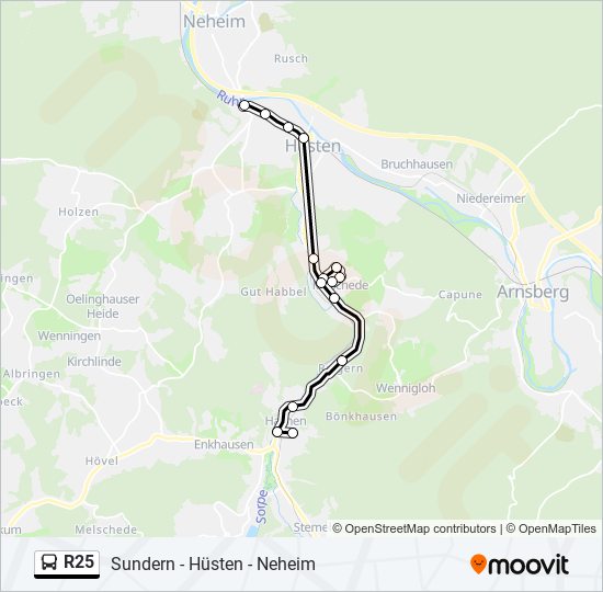 r25 Route: Schedules, Stops & Maps - Neheim-Hüsten, Bahnhof B (Updated)