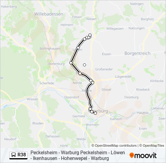 r38 Route: Fahrpläne, Haltestellen & Karten - Warburg, Zob Warburg Bstg ...