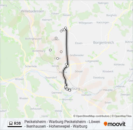r38 Route: Fahrpläne, Haltestellen & Karten - Warburg, Zob Warburg ...