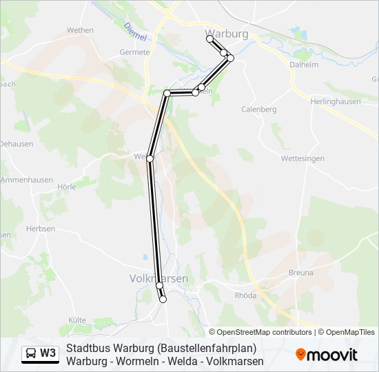 w3 Route: Schedules, Stops & Maps - Volkmarsen, Bahnhof (Updated)