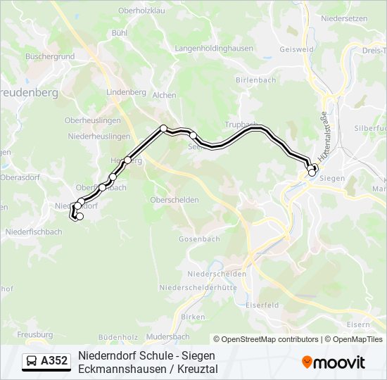 a352 Route: Fahrpläne, Haltestellen & Karten - Siegen Zob Bstg B ...