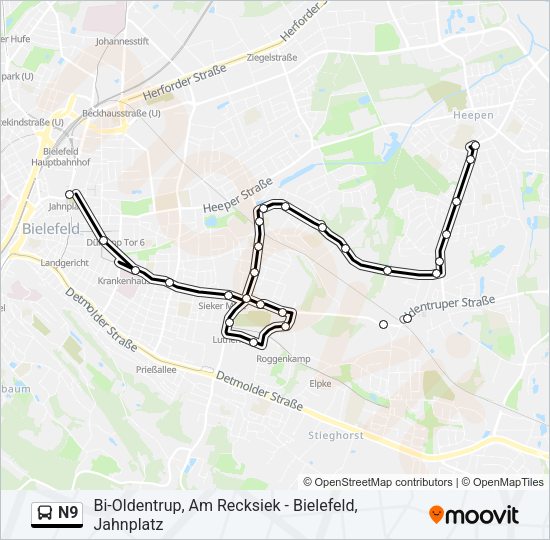 n9 Route: Schedules, Stops & Maps - Bielefeld, Jahnplatz (Updated)